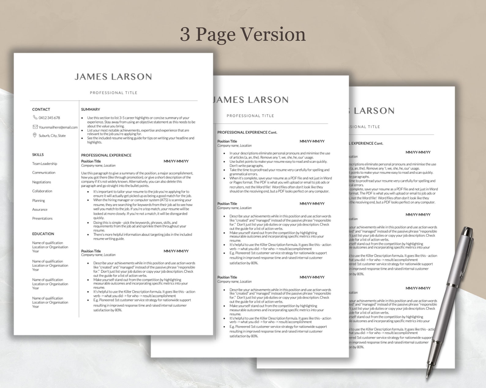 Professional Australian Format Resume Template for MS Word and Pages ...