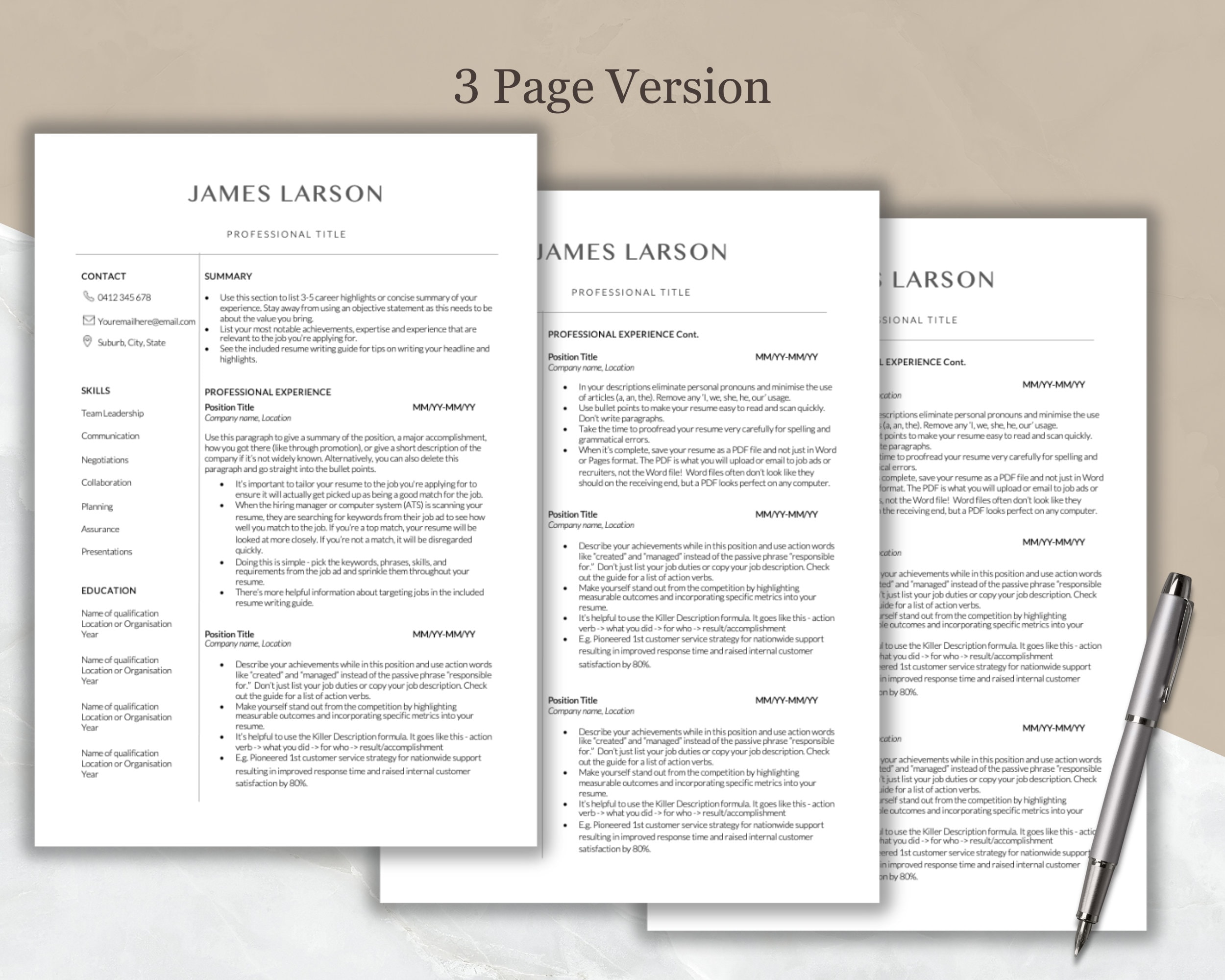 Professional Australian Format Resume Template for MS Word and Pages ...