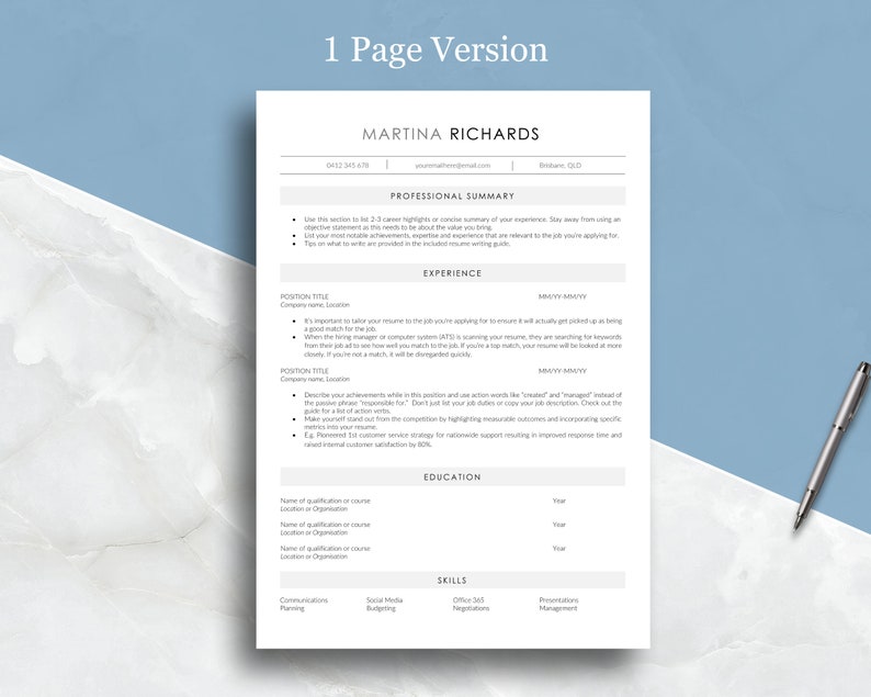 Australian CV Resume, Professional Resume Template, ATS Friendly Resume ...
