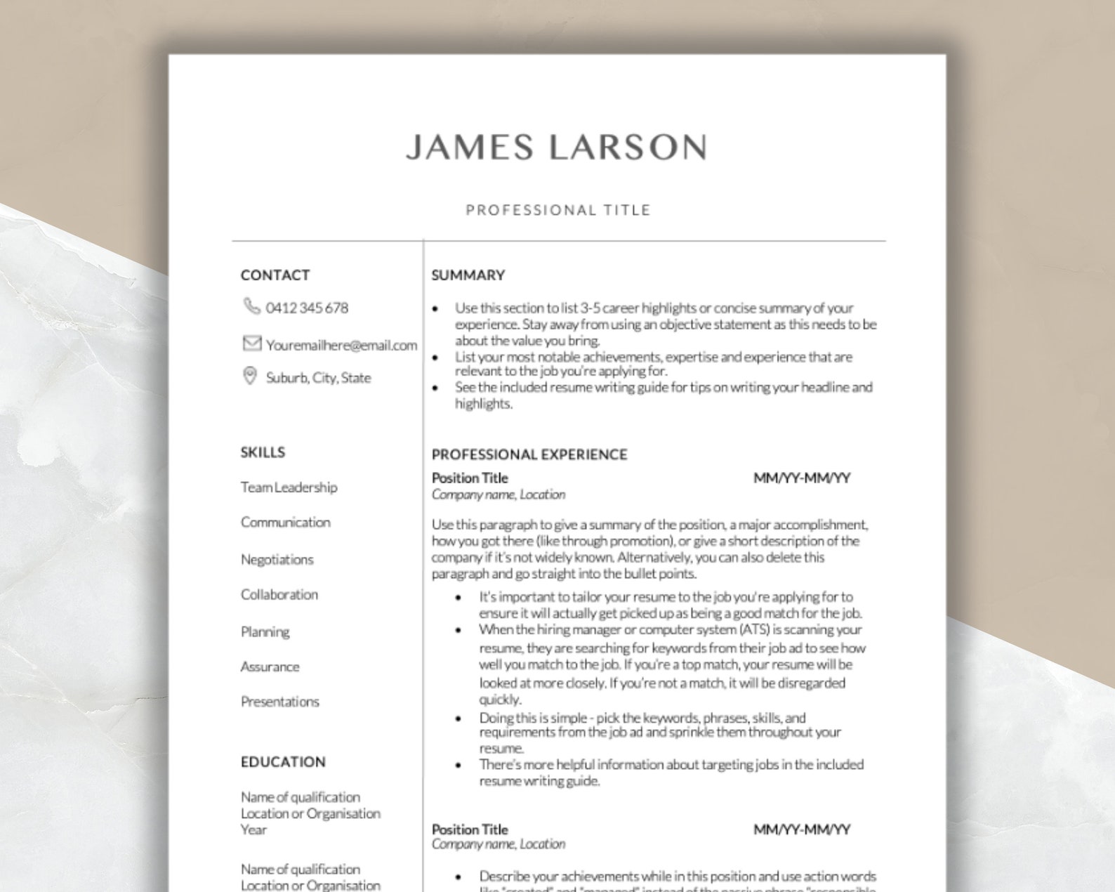 Professional Australian Format Resume Template for MS Word and Pages ...