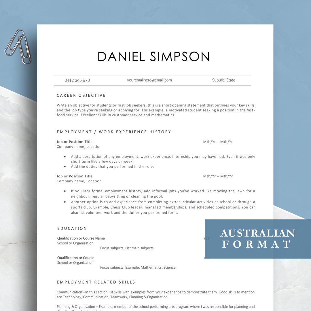First Job Resume, Graduate Australian Resume Format, Student Word CV ...