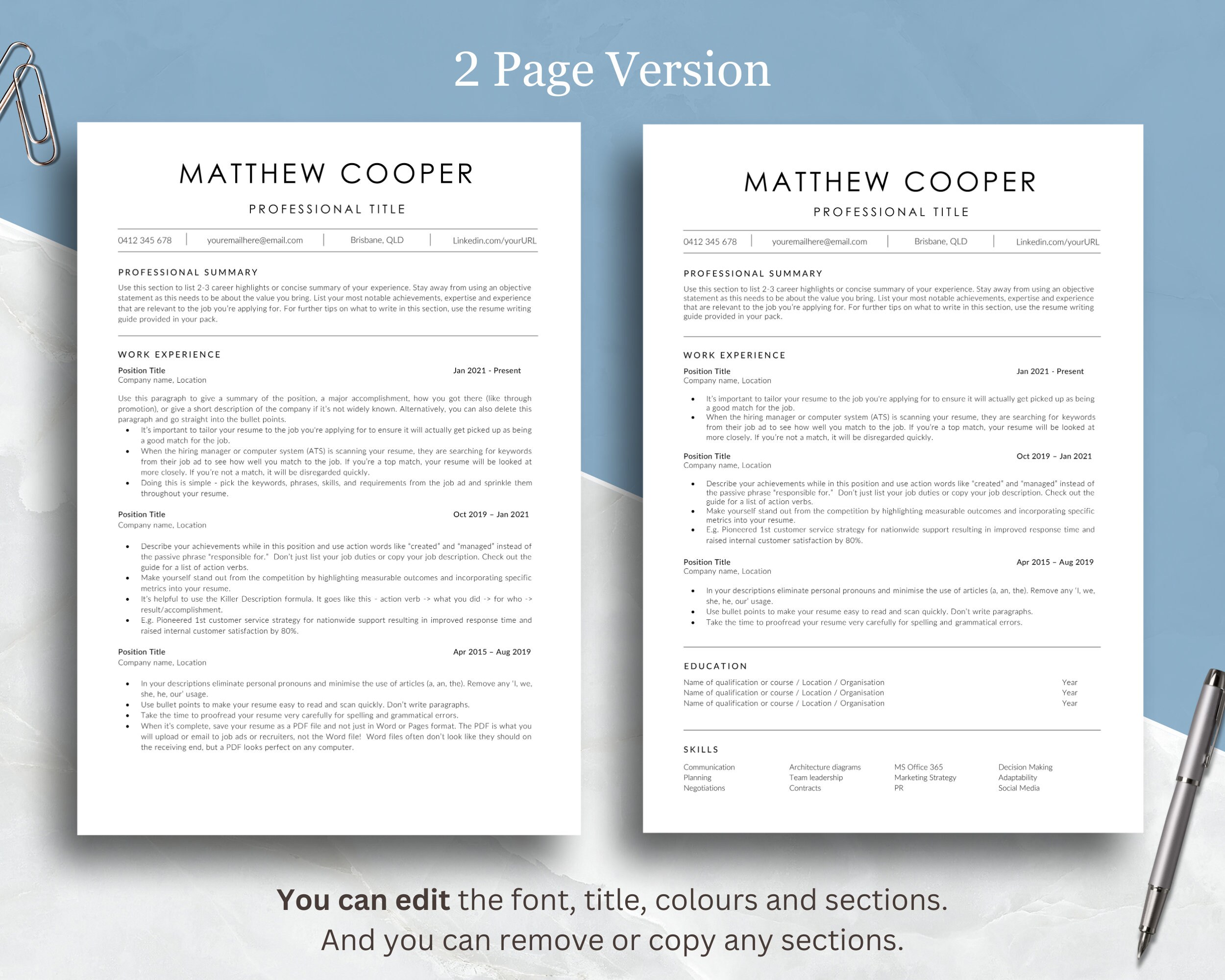 Australian Format CV, Professional Resume Template, ATS Friendly CV ...