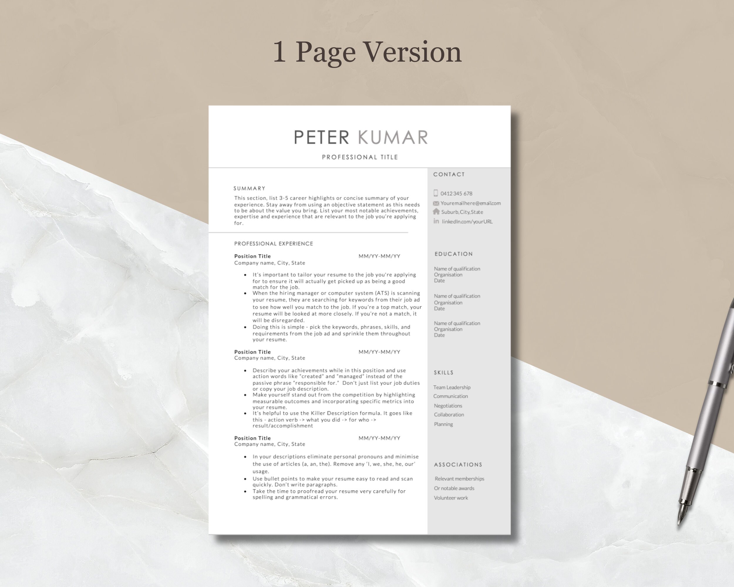 Modern Resume Template, Best Australian Format, ATS Friendly Cv ...