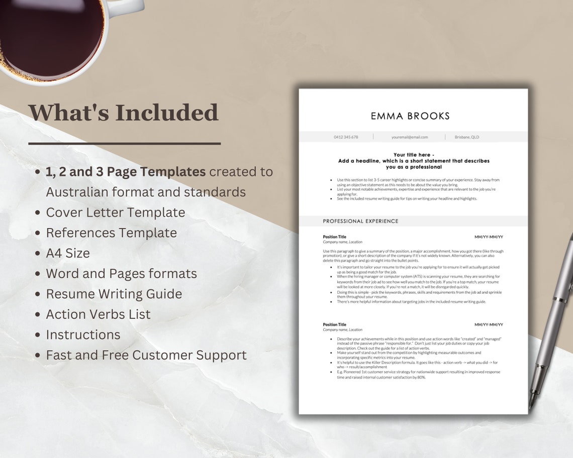 Australian Format Resume Template for MS Word and Pages With Digital ...