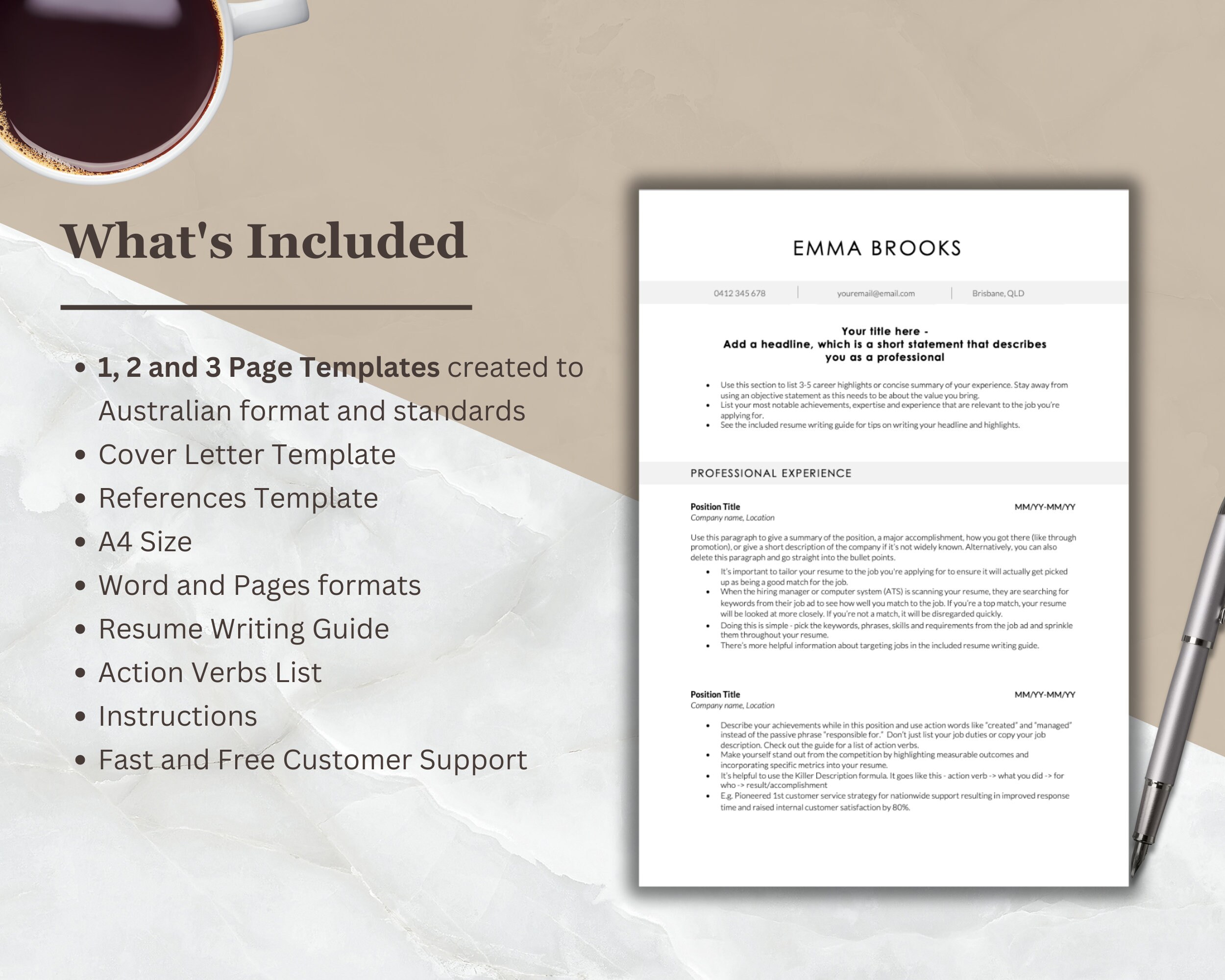 Australian Format Resume Template for MS Word and Pages With Digital ...