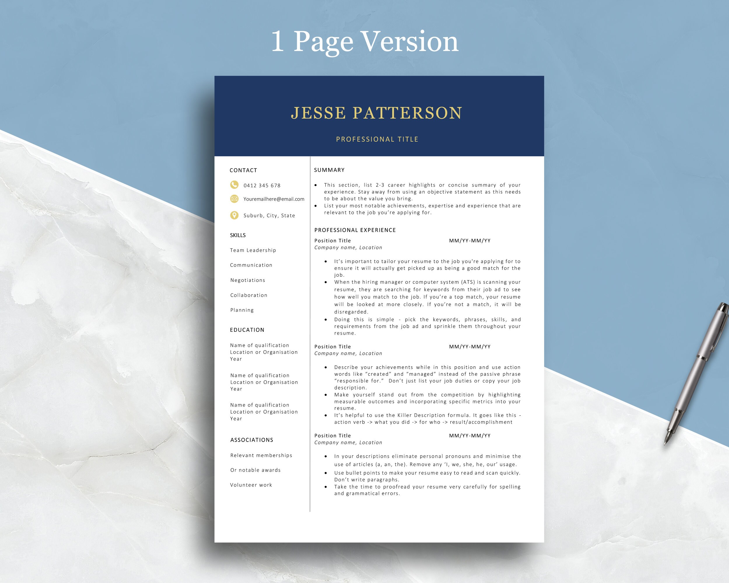 Clean Modern Resume Australian Format, Without Photo, Fully ...