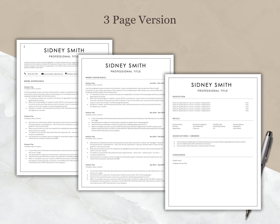 Professional Resume Template, Australian Cv Resume, ATS Friendly Cv ...