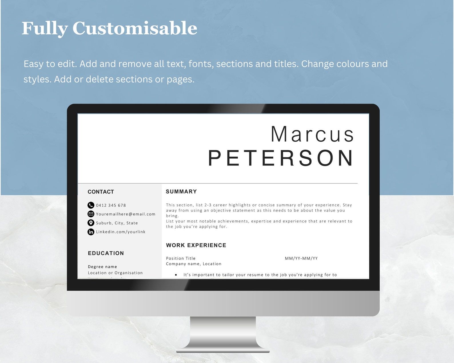 Australian Resume Format, Stylish Professional Cv Template, Word and ...