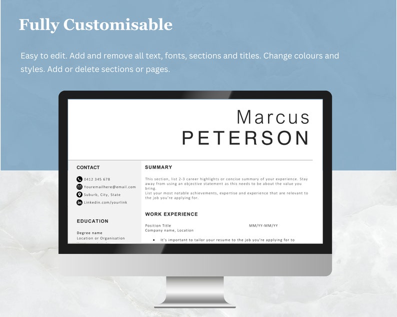 Australian Resume Format, Stylish Professional Cv Template, Word and ...
