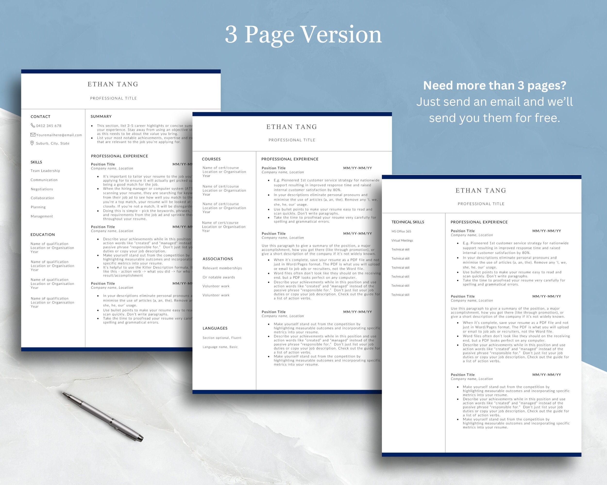 Executive Resume Template, 1-2-3 Page Resume, Modern Resume Template ...