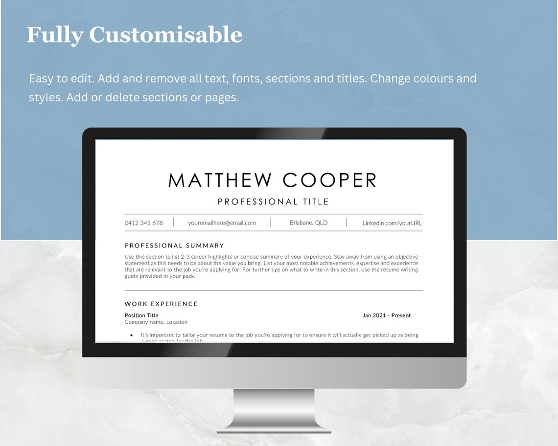 Australian Format CV, Professional Resume Template, ATS Friendly CV ...