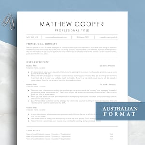 Australian Format CV, Professional Resume Template, ATS Friendly CV ...