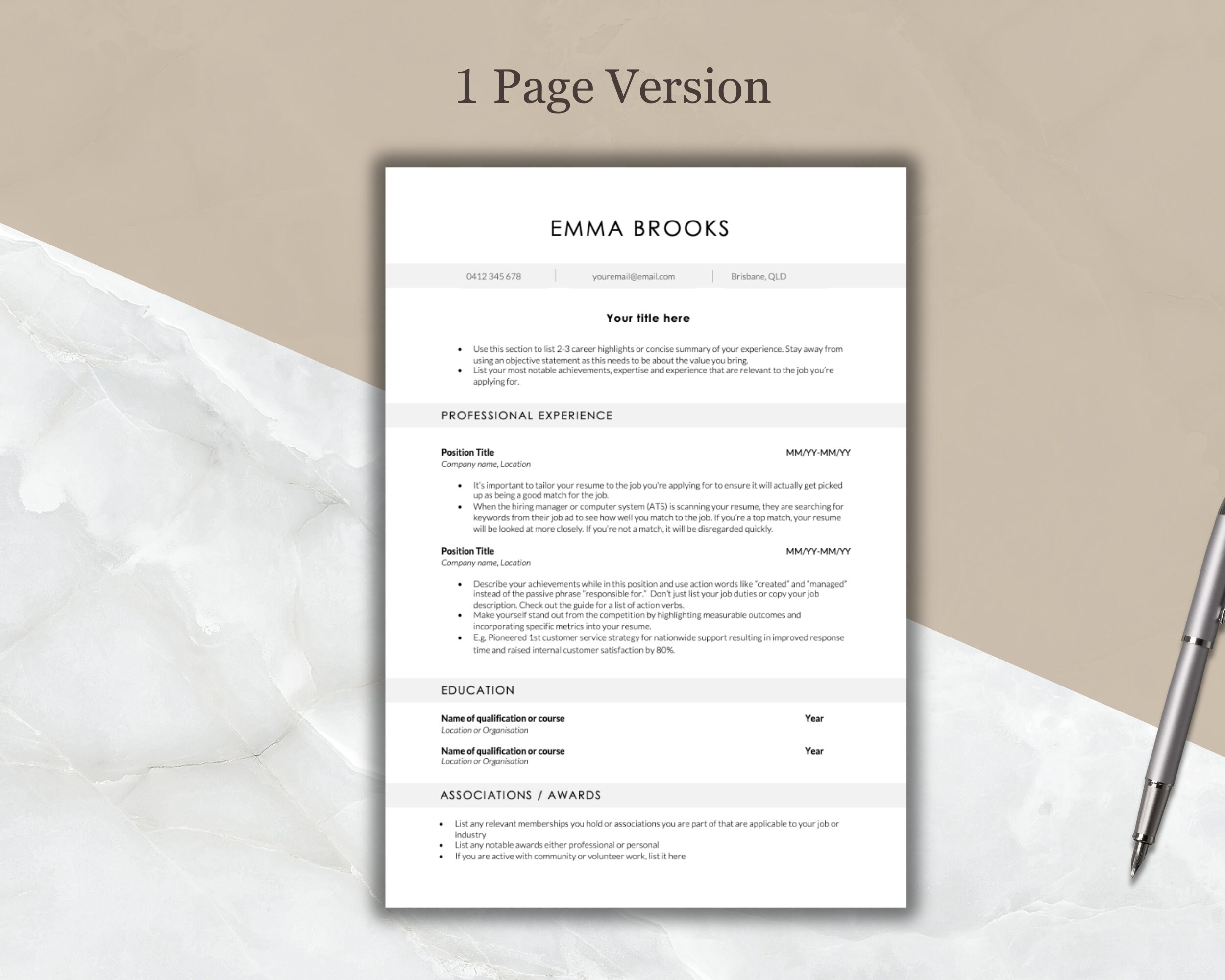 Australian Format Resume Template for MS Word and Pages With Digital ...