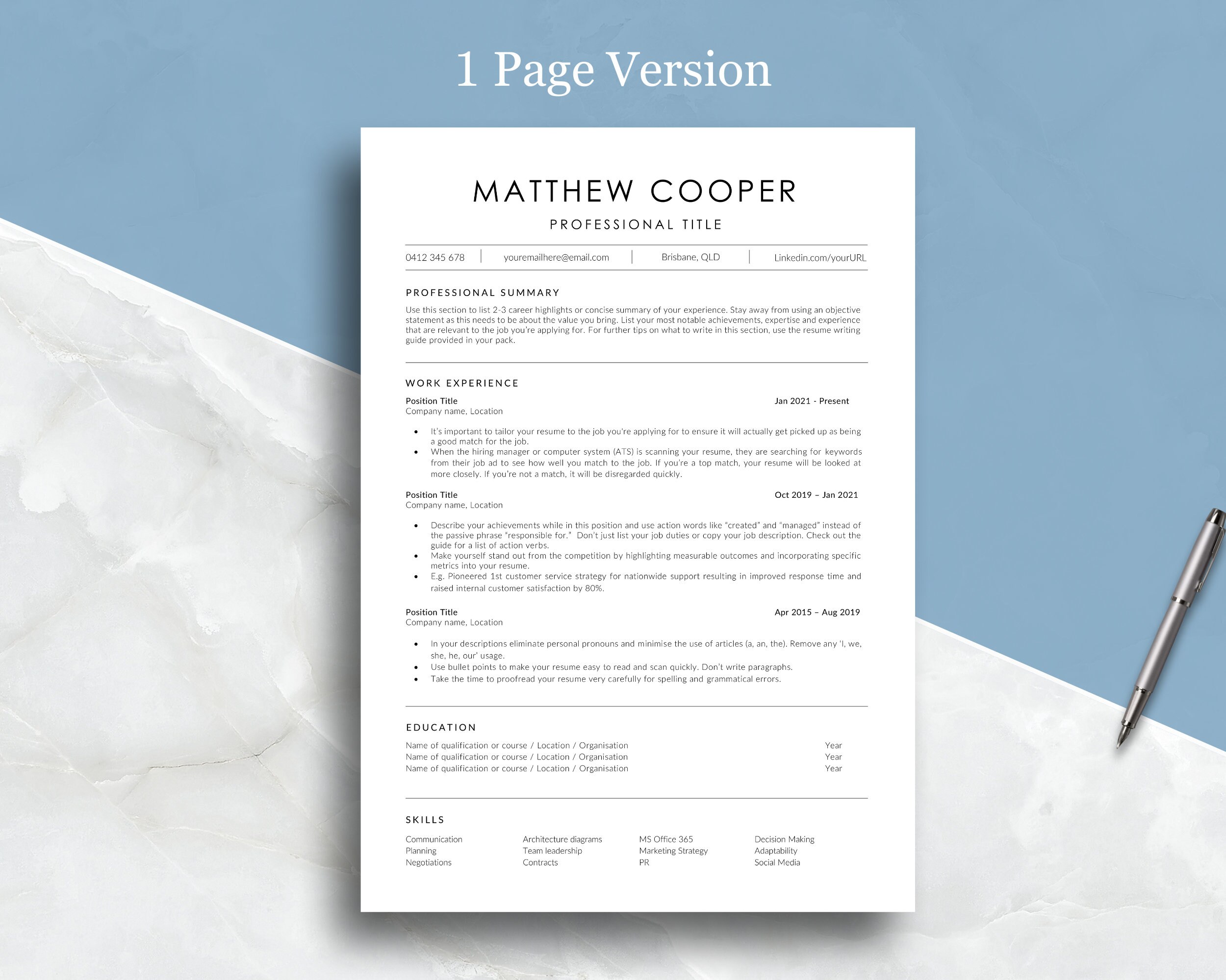 Australian Format CV, Professional Resume Template, ATS Friendly CV ...