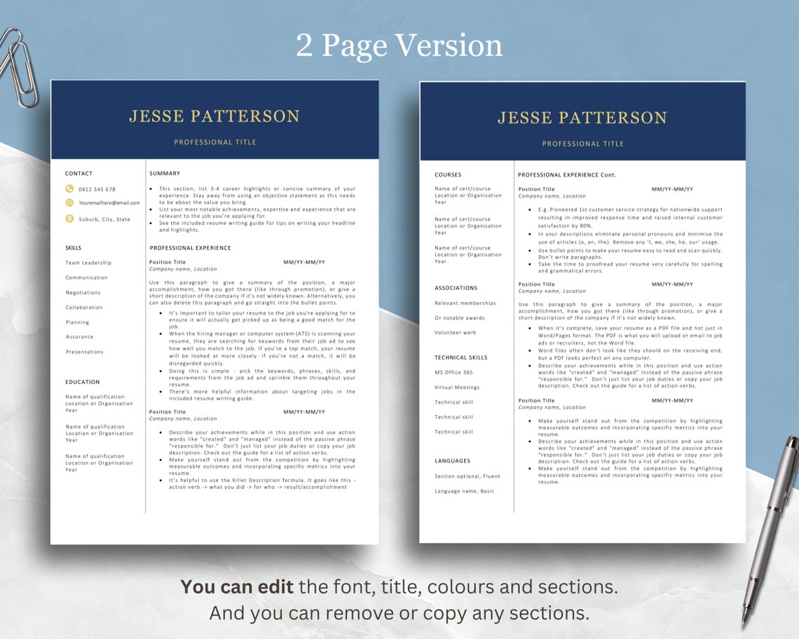 Clean Modern Resume Australian Format, Without Photo, Fully ...