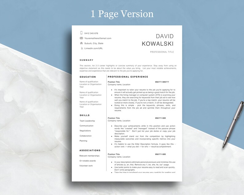 Modern Professional Resume, Word and Pages Template, Executive CV ...