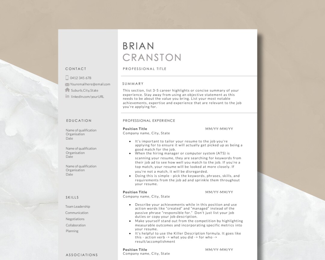 Simple Resume Template, Australian Cv Resume, ATS Friendly Cv ...