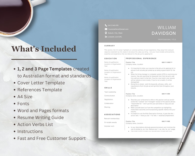 Australian CV Template, Simple Resume Format, Professional CV Design - Etsy