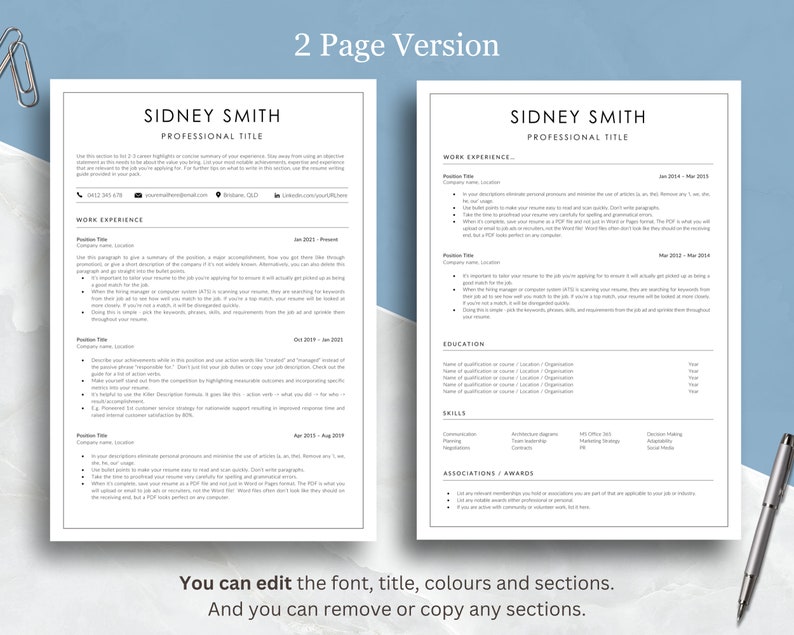 Professional Resume Template, Australian Cv Resume, ATS Friendly Cv ...