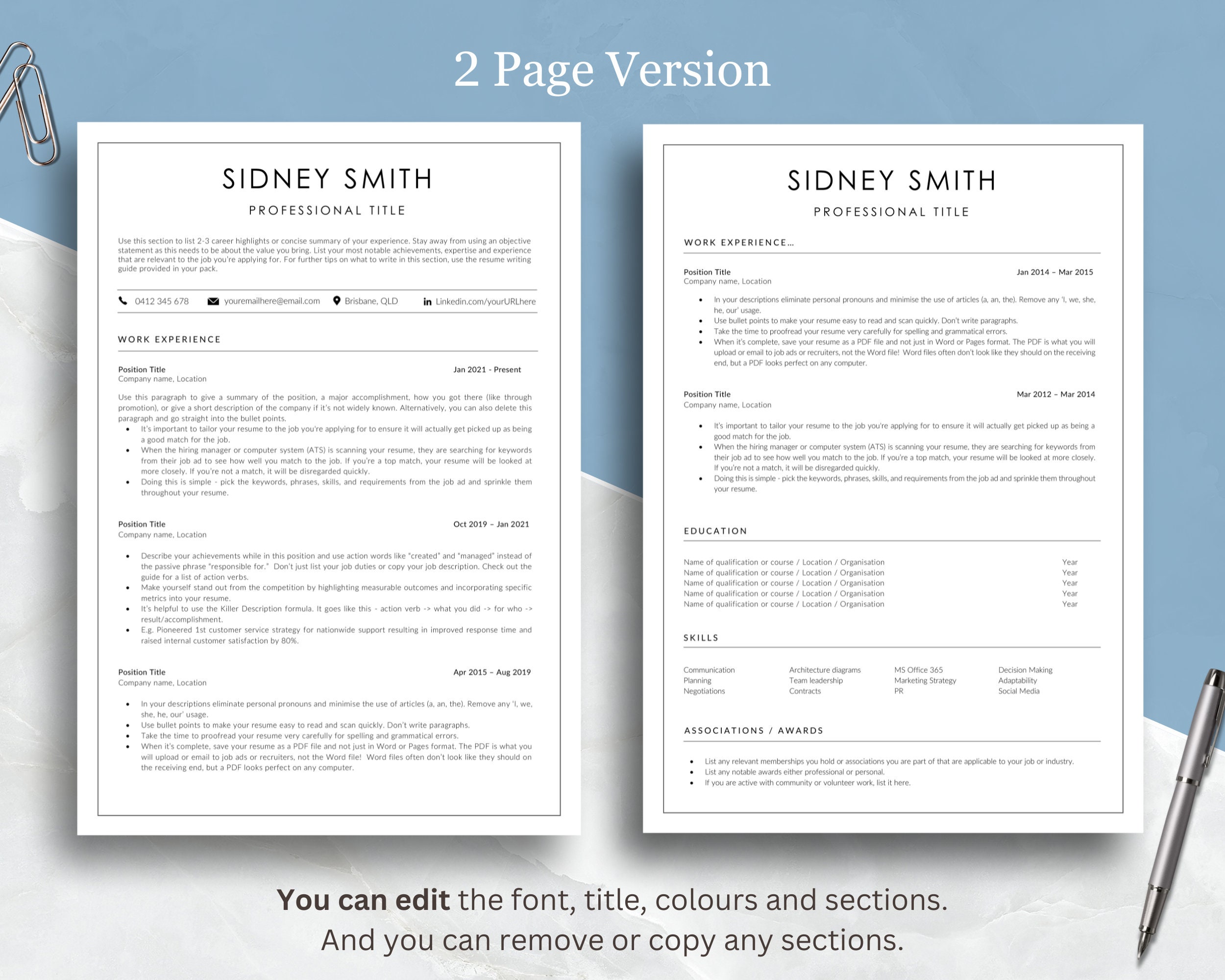 Professional Resume Template, Australian Cv Resume, ATS Friendly Cv ...