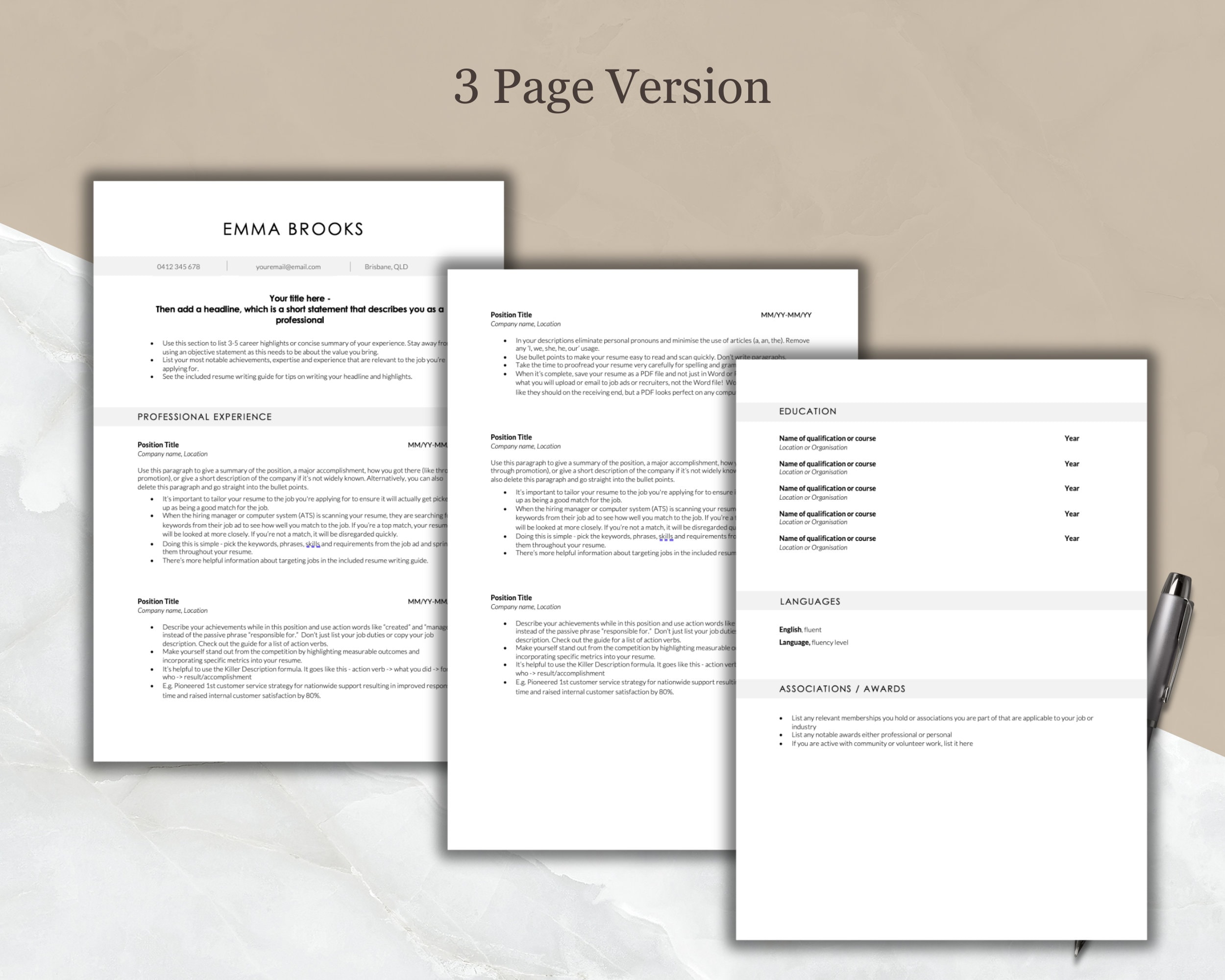 Australian Format Resume Template for MS Word and Pages With Digital ...
