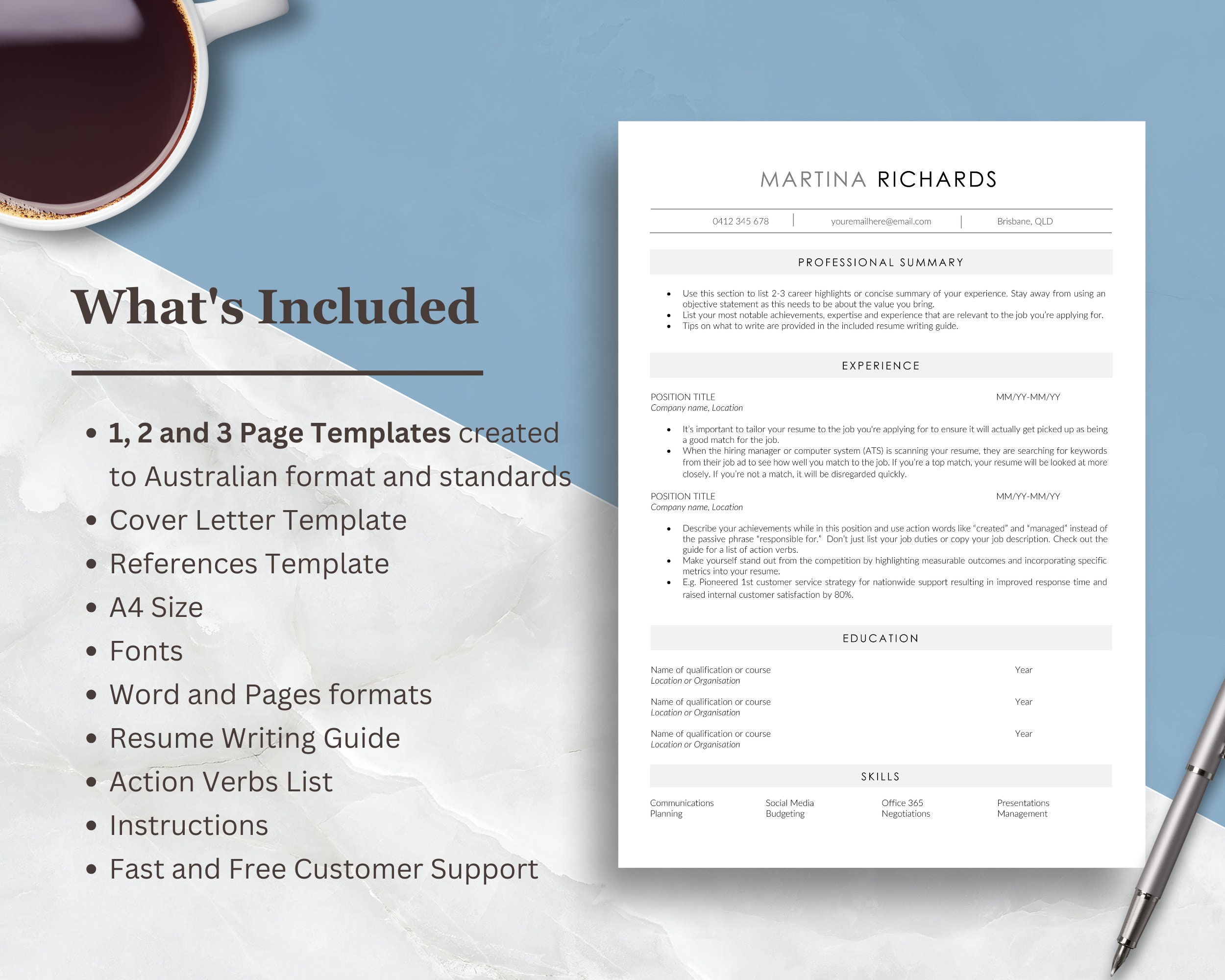 Australian CV Resume, Professional Resume Template, ATS Friendly Resume ...