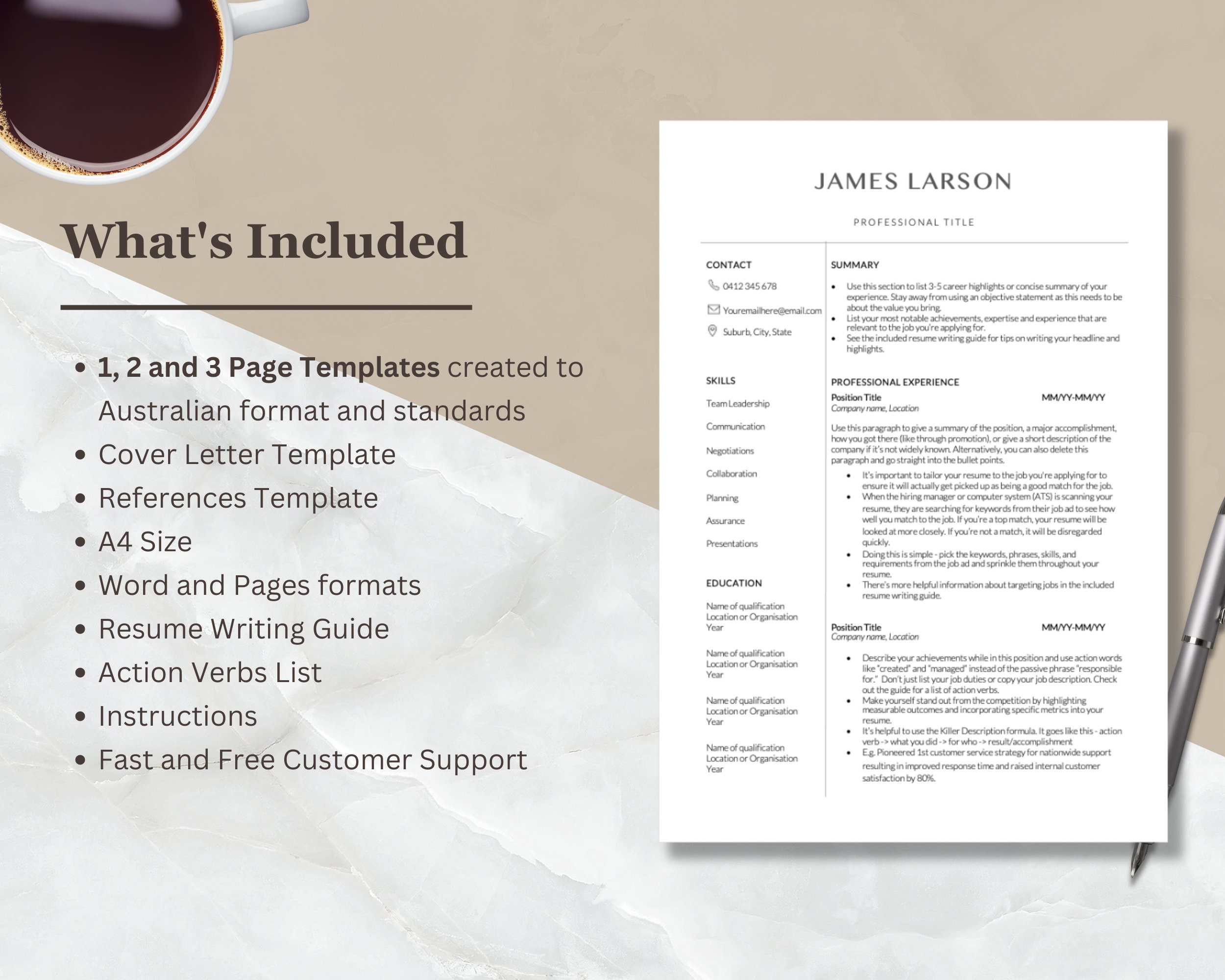 Professional Australian Format Resume Template for MS Word and Pages ...