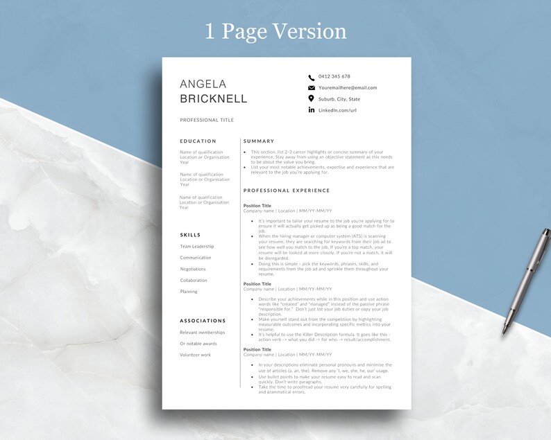 Professional Resume Template | Ats-friendly CV | AU Standard Format ...