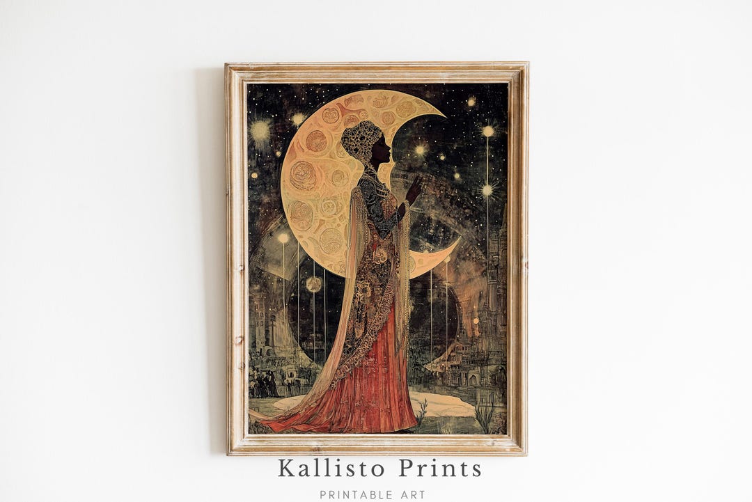 Celestial Goddess Art Print, Mystical Moon Fantasy Wall Art, Ethereal ...