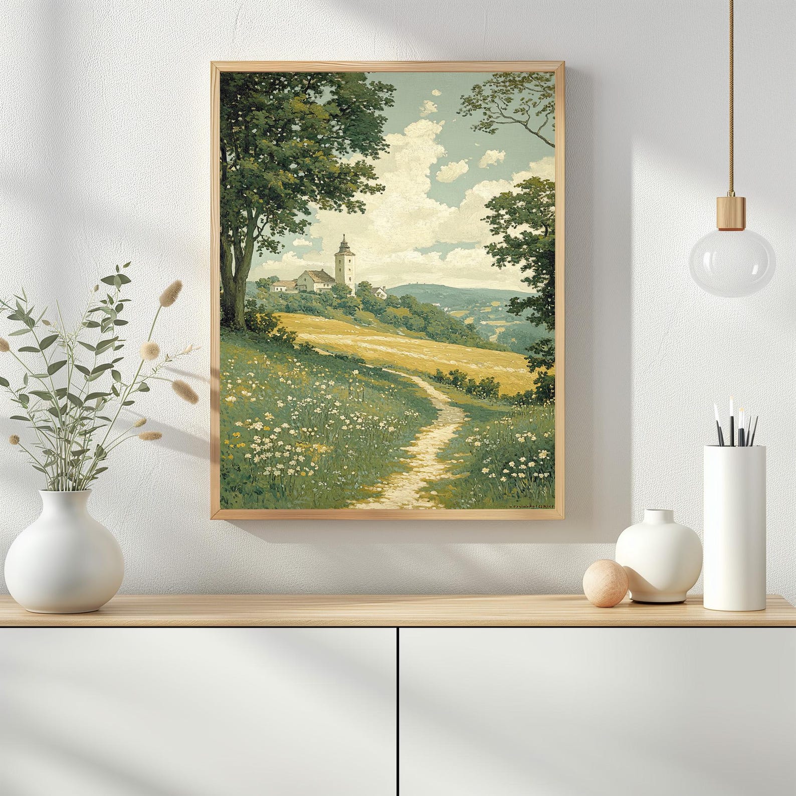 Vintage Countryside Landscape Print, Rustic Village Wall Art, European ...