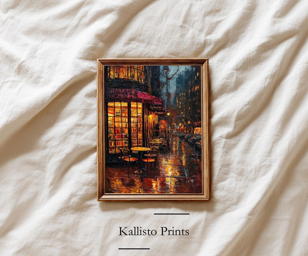 Paris Rainy Night Print – Bookstore Cafe Cityscape (digital Download ...