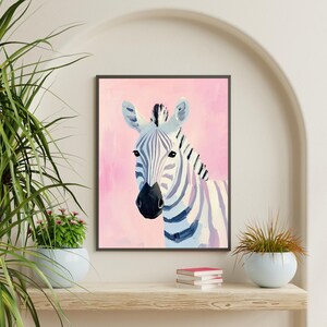 Zebra Art Print on Pink Background | Modern Animal Wall Decor | Pastel ...