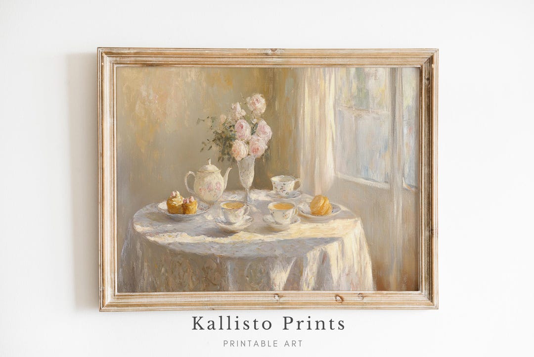 Romantic French Tea Time Art Print, Vintage Afternoon Tea Painting ...