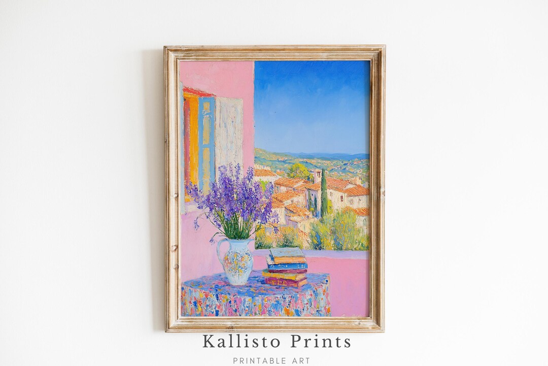 Charming Mediterranean Window Wall Art - Vibrant Digital Print - Floral ...