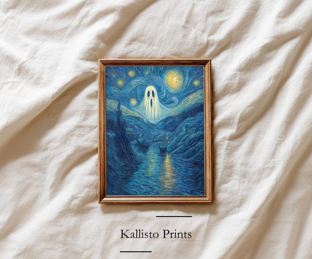 Ghost in Starry Night Printable – Halloween Van Gogh Style Art (digital ...