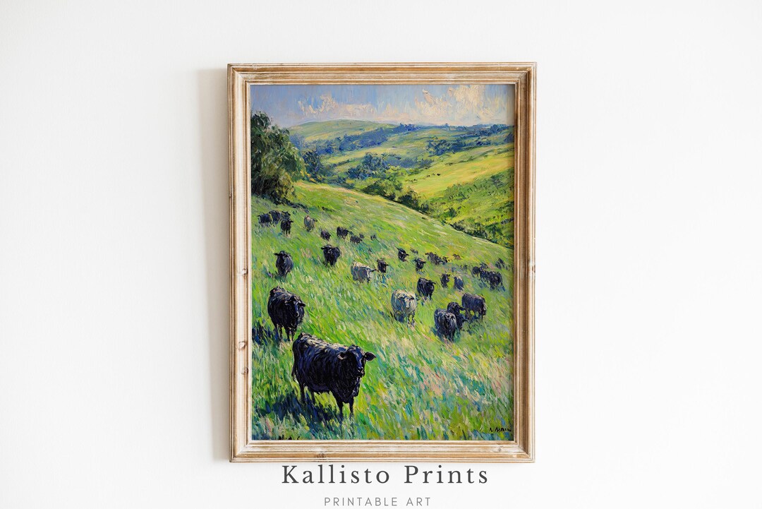 Rural Farm Landscape Print, Cattle Grazing Field Wall Art, Countryside ...