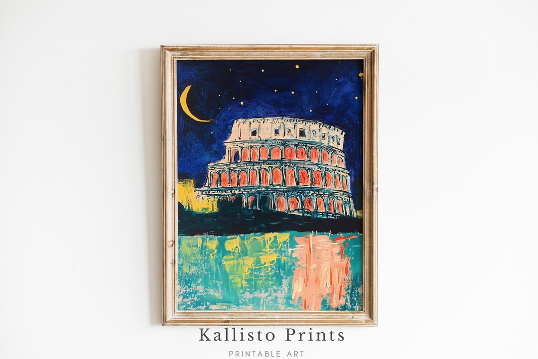 Rome Colosseum Art Print, Vibrant Night Scene, Abstract Italian ...