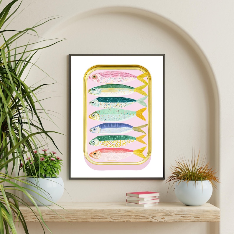 Colorful Sardine Tin Wall Art, Modern Fish Kitchen Print, Retro Seafood ...