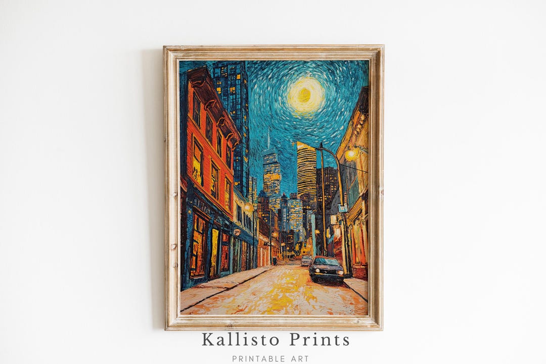 Van Gogh Style Cityscape Print, Starry Night Urban Art (digital ...