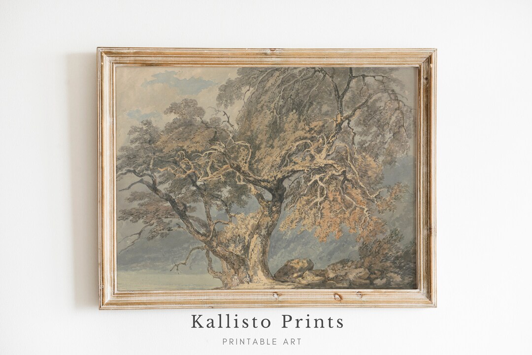 Printable Tree Landscape Wall Art – Whimsical Watercolor Woodland Scene ...