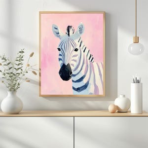 Zebra Art Print on Pink Background | Modern Animal Wall Decor | Pastel ...