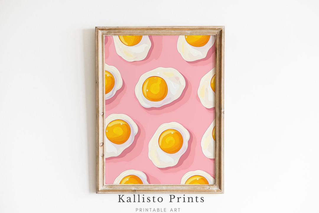 Fried Egg Pop Art on Pink Background | Fun Modern Wall Art | Kitchen ...