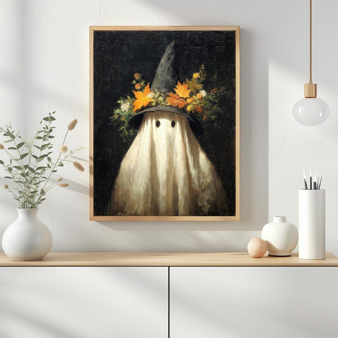 Ghost Witch Halloween Print – Autumn Floral Hat, Witchcore Decor ...