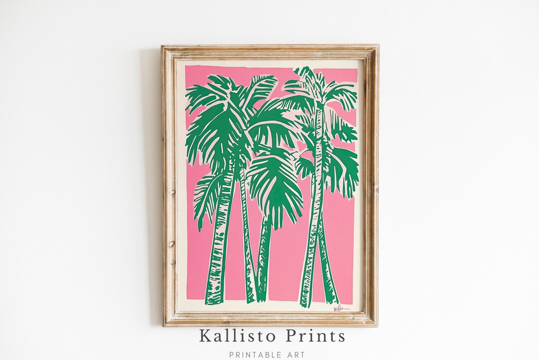Palm Tree Pop Art Print, Tropical Wall Decor, Pink and Green Minimalist ...