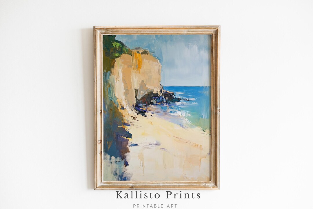 Coastal Cliffside Beach Digital Print, Seascape Wall Art, Minimalist ...