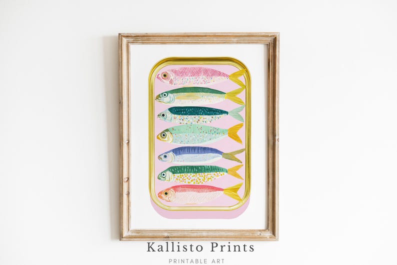 Colorful Sardine Tin Wall Art, Modern Fish Kitchen Print, Retro Seafood ...