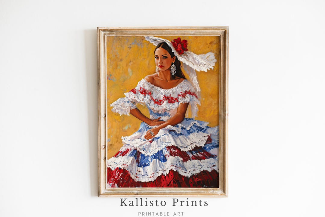Spanish Flamenco Dancer Print, Traditional Dress Wall Art, Latina Woman ...