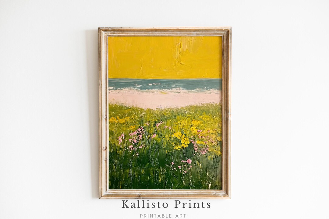 Yellow Summer Beach Landscape Wall Art – Abstract Coastal Printable ...