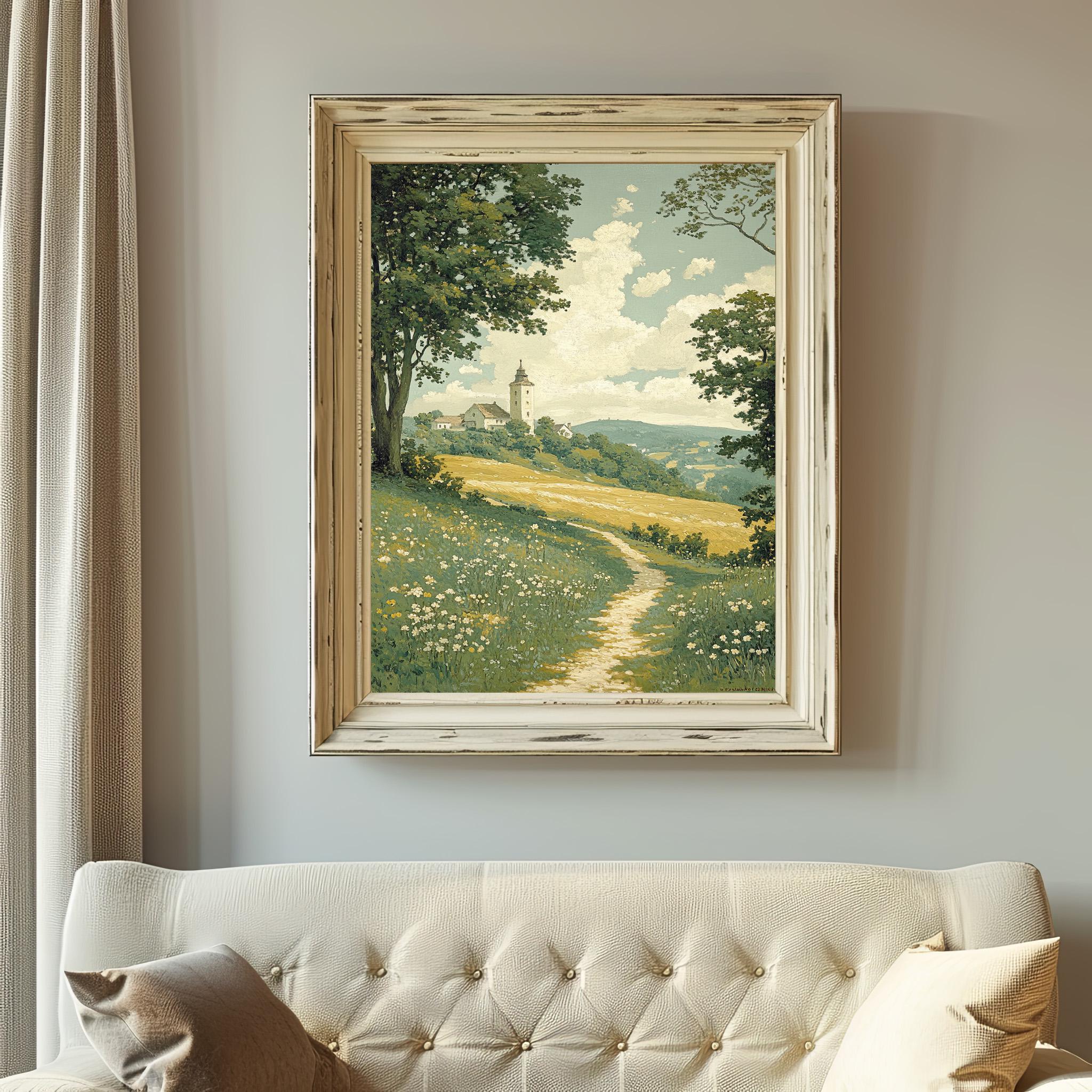 Vintage Countryside Landscape Print, Rustic Village Wall Art, European ...