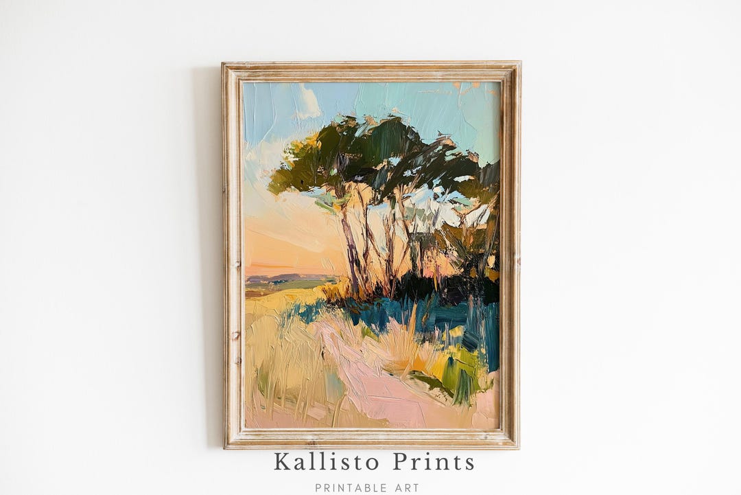 Sunset Landscape Painting Print, Impressionist Nature Art, Textured ...